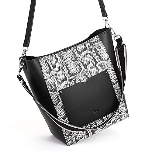 CLUCI Purses and Handbags for Women Vegan Leather Designer Tote Large Hobo Shoulder Bucket Cross-body Bag Snake Pattern with Black