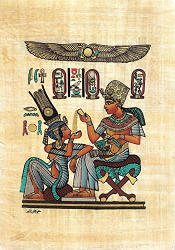 NileCart Collection of 4 sheets Egyptian papyrus paintings Original Hand Painted Papyrus Paper Ancient Egyptian size 9x13 in. handmade in Egypt. (Kings & Queens Collection)