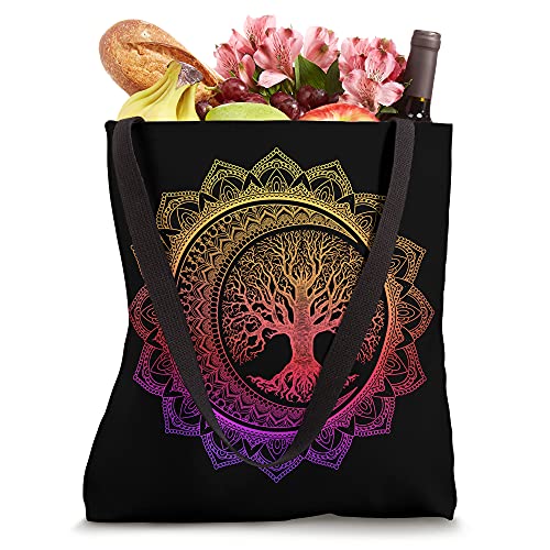 Tree of Life Cresent Moon Phases Floral Mandala Yoga Gift Tote Bag