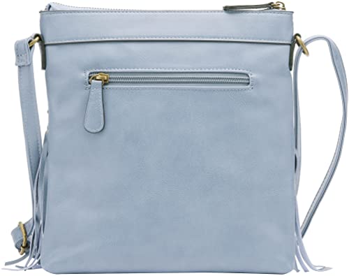 B BRENTANO Vegan Fringed Crossbody Bag with Studs (Blue Gray)
