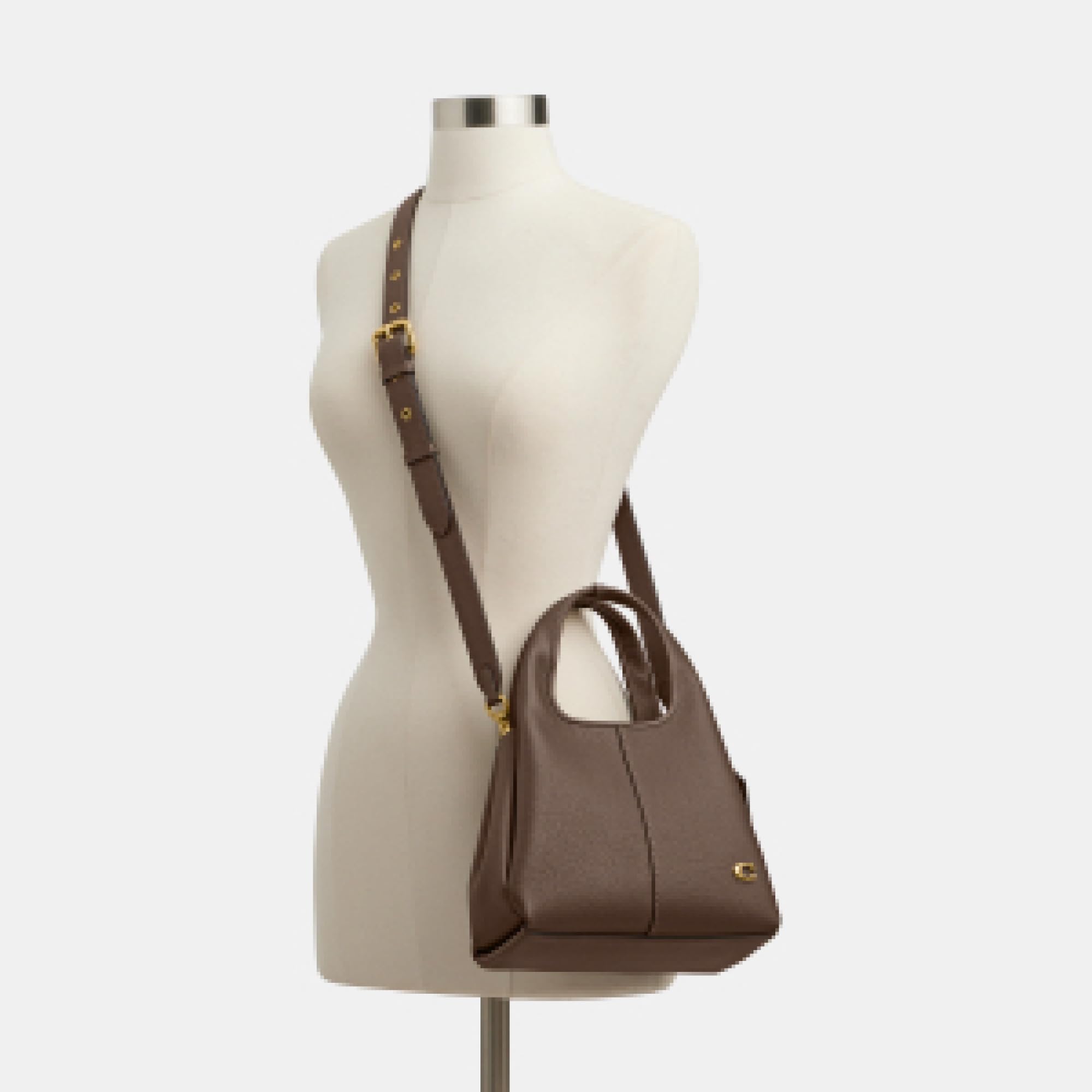 COACH Polished Pebble Leather Lana Shoulder Bag 23, Dark Stone