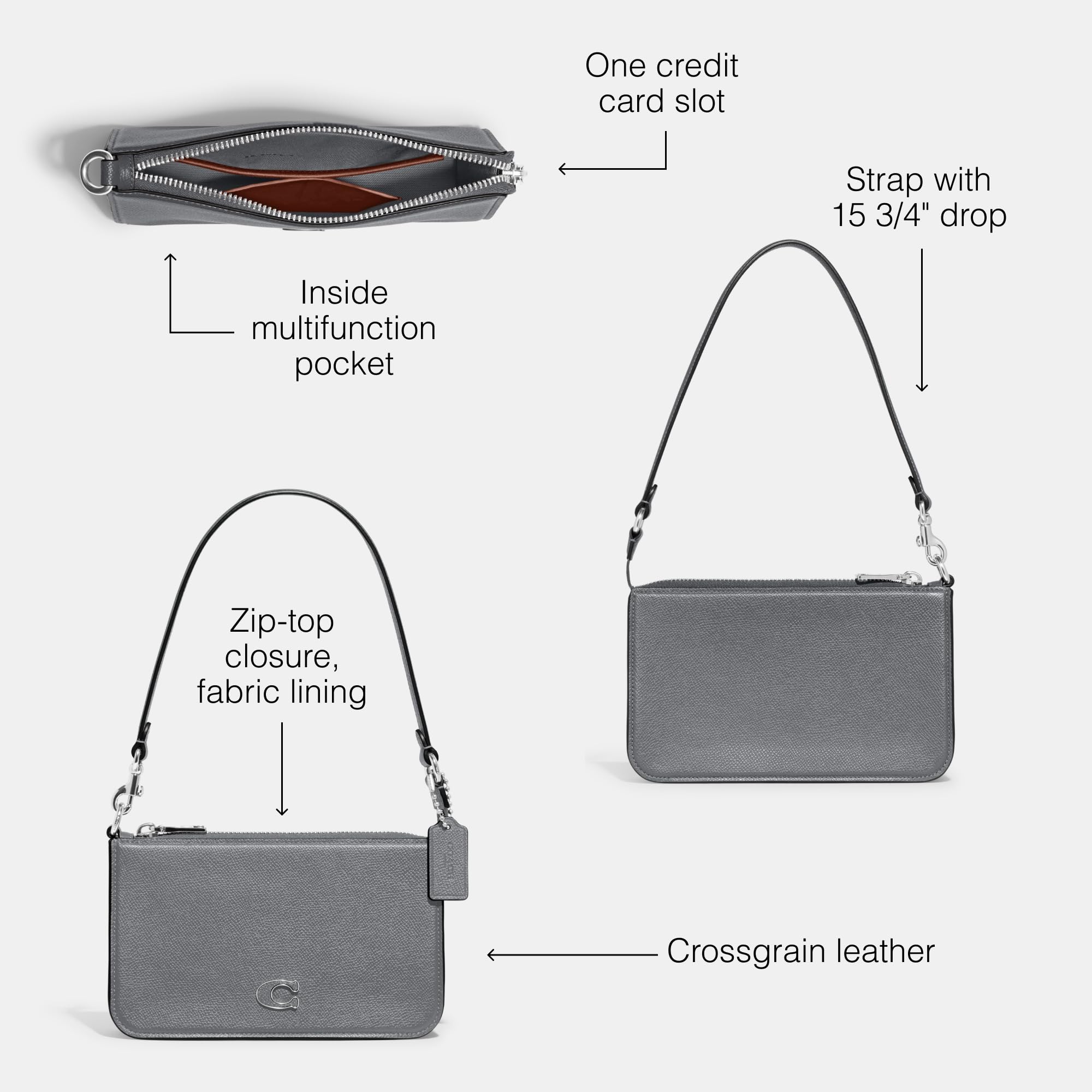 COACH Pouch Bag in Crossgrain Leather, Grey Blue