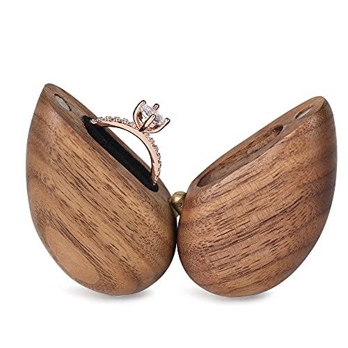 Wooden Ring Box Heart Shaped Ring Box for Wedding,Proposal,Engagement Ring Box,Wood Ring Case Wood Ring Holder Gift (True Love Eternal Black Walnut)