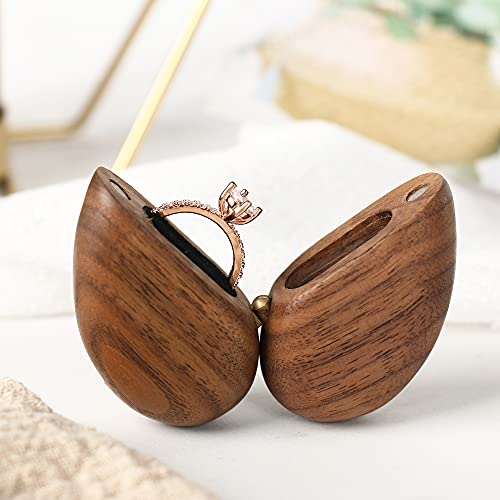 Wooden Ring Box Heart Shaped Ring Box for Wedding,Proposal,Engagement Ring Box,Wood Ring Case Wood Ring Holder Gift (True Love Eternal Black Walnut)