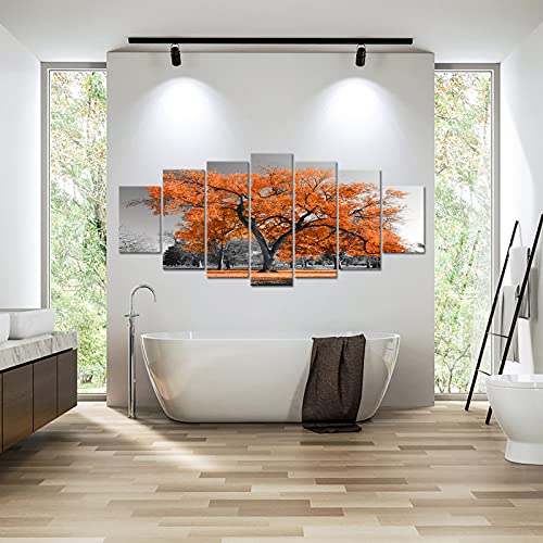 7 Panel Xlarge Tree Wall Art Decor Tree of Life Canvas Prints Natural Landscape Painting Picture Contemporary Framed Artwork for Kitchen Chic Decor Living Room(Orange)