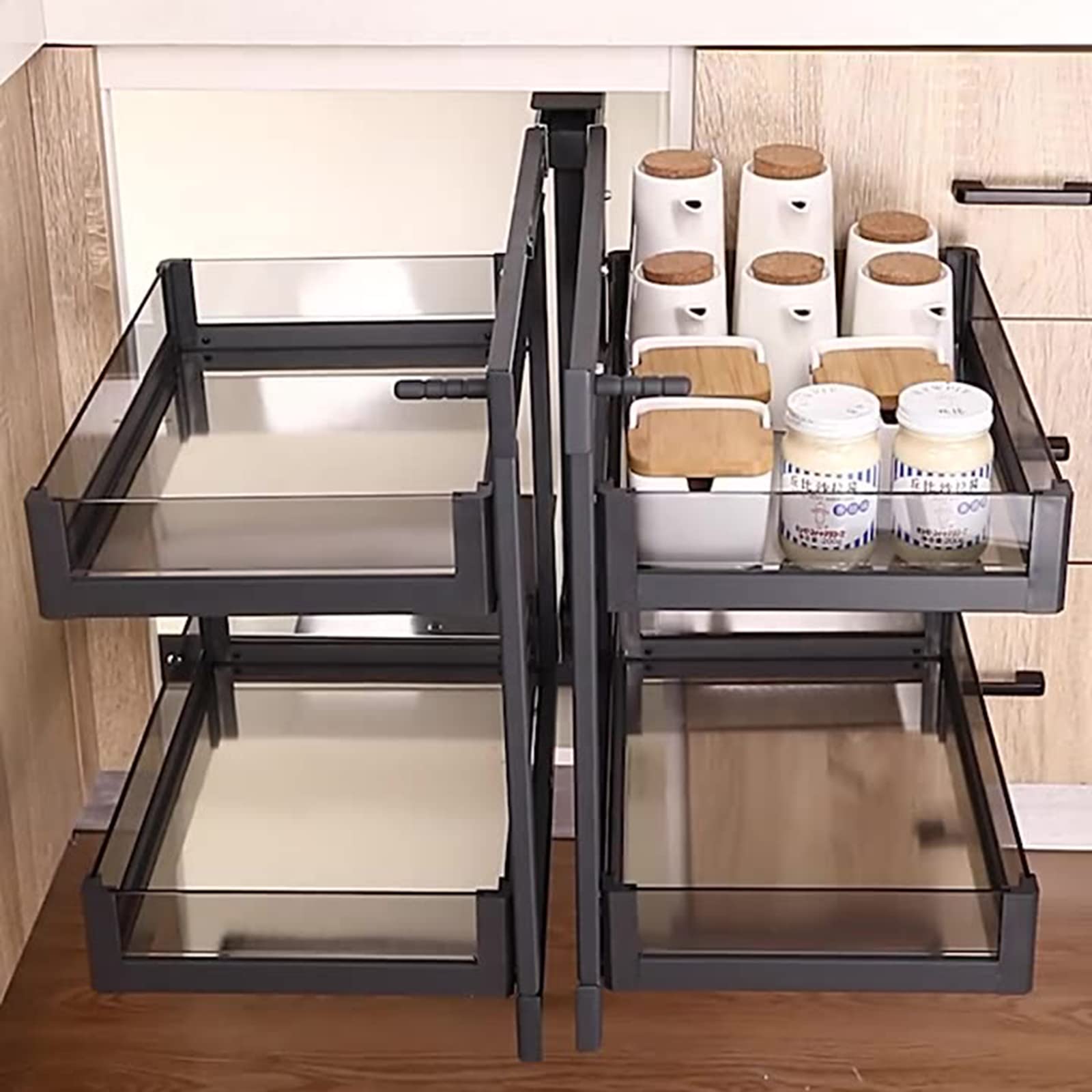 ZHIRCEKE Soft-Close Blind Corner Cabinet Pull Out Basket - 4 Shelf Slide Out Cabinet Organizer for Kitchen Blind Base Corner Cabinets,Open Left