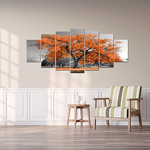 7 Panel Xlarge Tree Wall Art Decor Tree of Life Canvas Prints Natural Landscape Painting Picture Contemporary Framed Artwork for Kitchen Chic Decor Living Room(Orange)