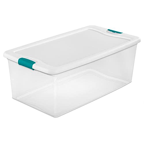 Sterilite Storage System Solution with 106 Quart Clear Latching Storage Tote, 4 Pack and 66 Quart Plastic Stackable Storage Tote, 6 Pack