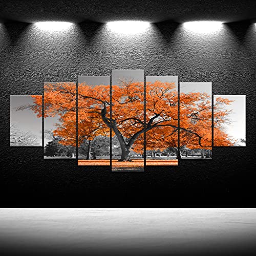 7 Panel Xlarge Tree Wall Art Decor Tree of Life Canvas Prints Natural Landscape Painting Picture Contemporary Framed Artwork for Kitchen Chic Decor Living Room(Orange)