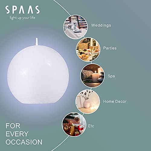 SPAAS Rustic White Round Candles - 3 Inch White Ball Candles - Use as Decorative Candles for Weddings, Celebrations, Holiday, and Home Decor - Set of 6 White Sphere Candles