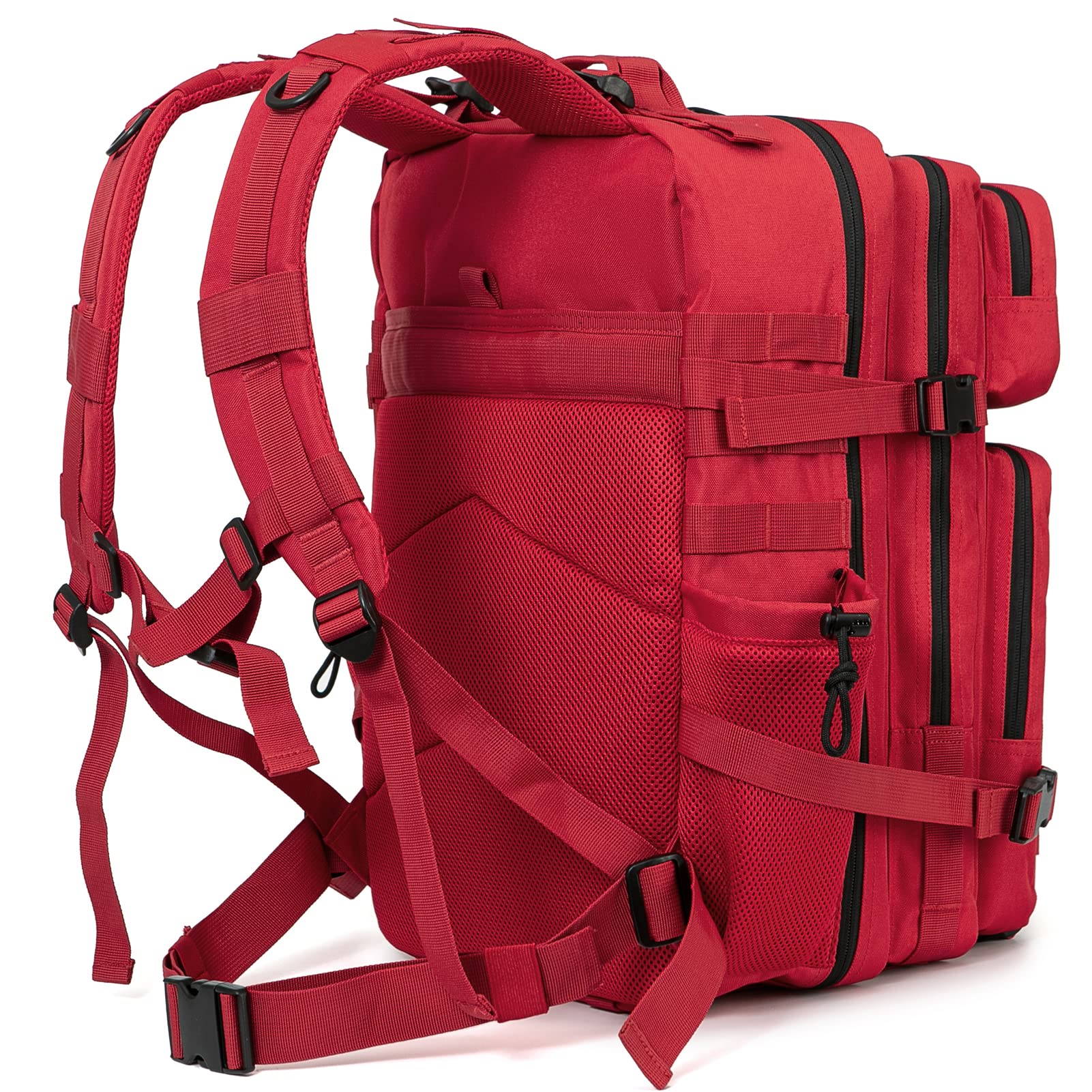 QT&QY Red Military Tactical Backpacks For women Fitness Army Molle Daypack 45L Large 3 Day emergency survival backpack Bug Out Bag Gym Rucksack With Bottle Holder