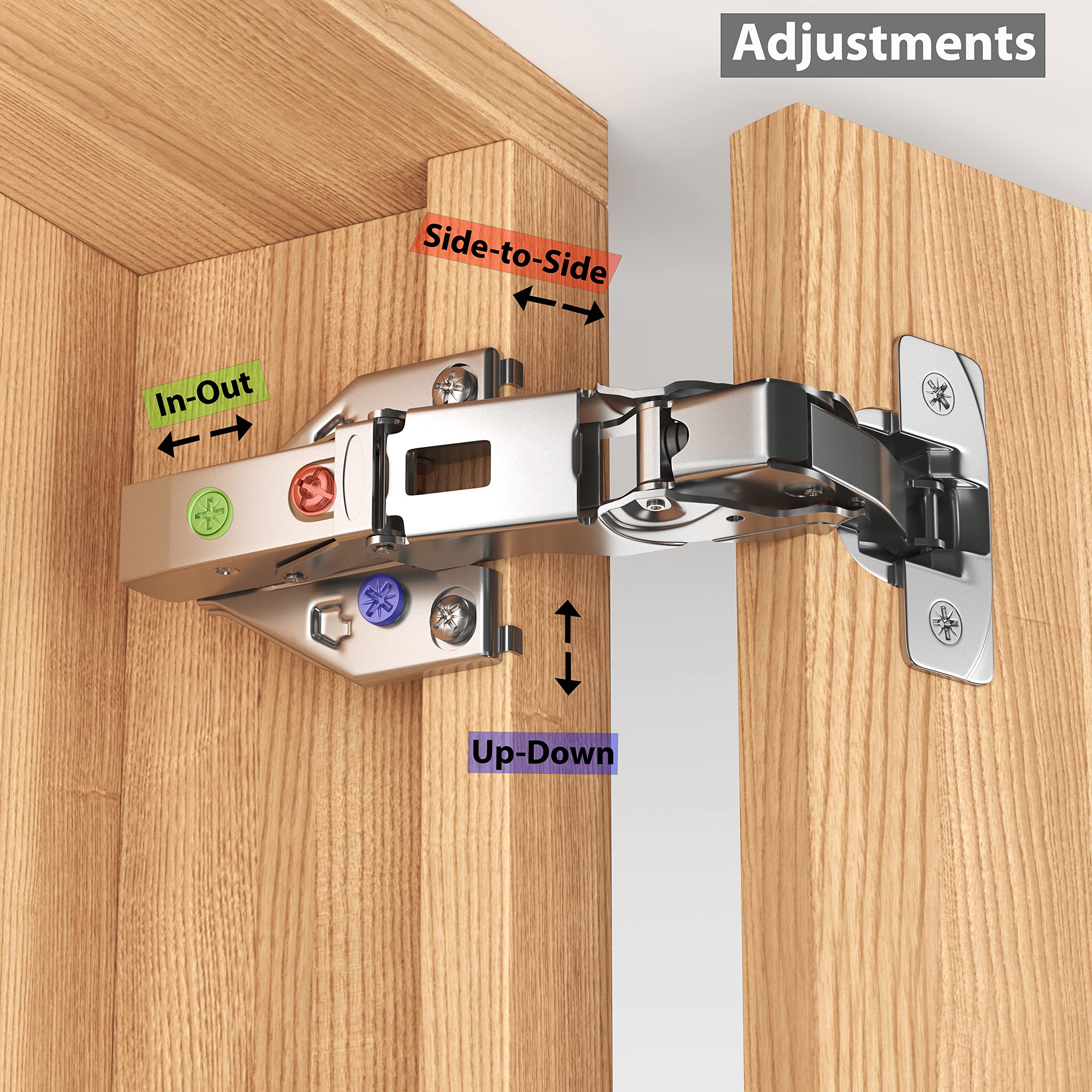 Apollo Direct (2 pc) 165 Degree Hinges Soft Close, Clip-on, Cam Adjust, Zero Protrusion for Lazy Susan Corner cabinets, Pull Out Drawer cabinets, Closets, Garage cabinets, mounting Plates (Included)