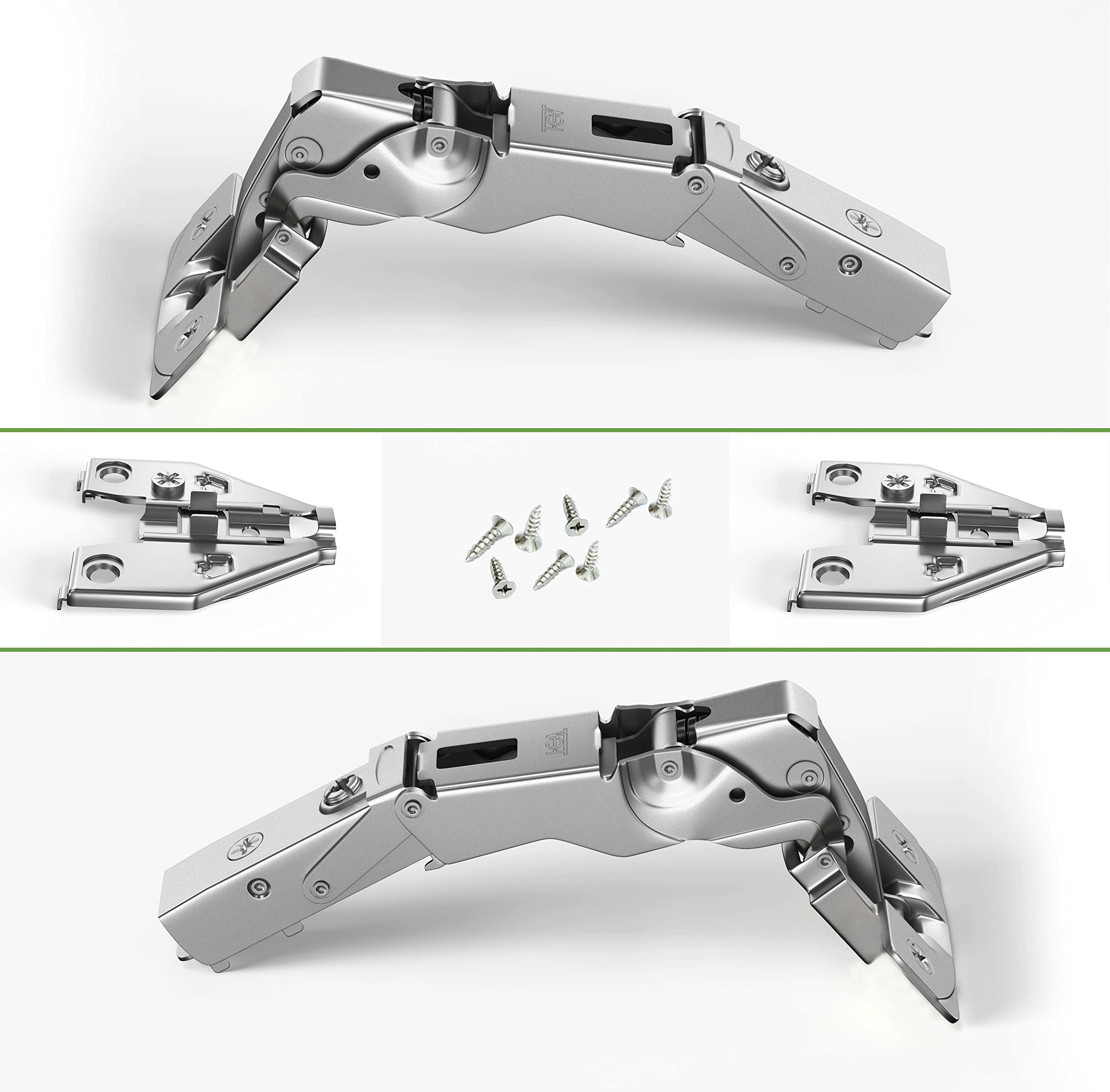 Apollo Direct (2 pc) 165 Degree Hinges Soft Close, Clip-on, Cam Adjust, Zero Protrusion for Lazy Susan Corner cabinets, Pull Out Drawer cabinets, Closets, Garage cabinets, mounting Plates (Included)
