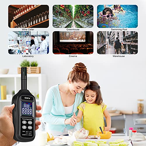 OXV Thermo-Hygrometer Digital Temperature Humidity Meter, Professional Psychrometer with Dew Point and Wet Bulb Temperature Reader,Min/Max Value,Data Hold,Color LCD Display