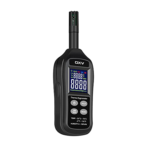 OXV Thermo-Hygrometer Digital Temperature Humidity Meter, Professional Psychrometer with Dew Point and Wet Bulb Temperature Reader,Min/Max Value,Data Hold,Color LCD Display