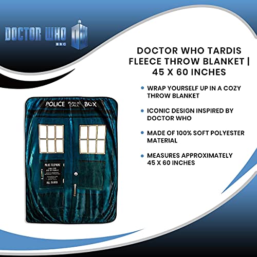 Surreal Entertainment Doctor Who TARDIS Oversized Plush Throw Blanket | Cozy Sherpa Cover For Sofa, Bed | Super Soft Fleece Blanket | Official BBC One Collectible | 45 x 60 Inches, Blue, One Size