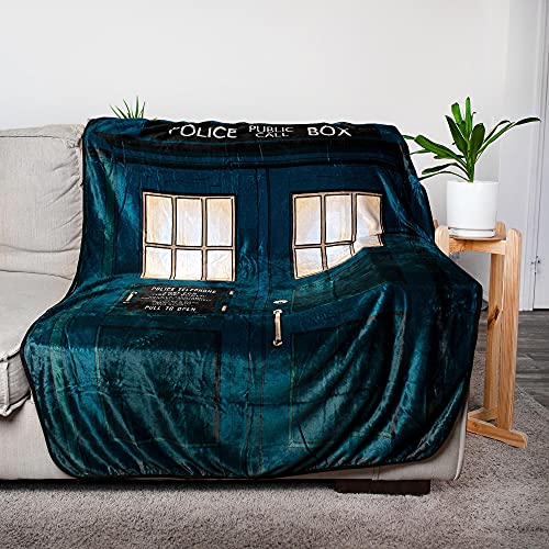 Surreal Entertainment Doctor Who TARDIS Oversized Plush Throw Blanket | Cozy Sherpa Cover For Sofa, Bed | Super Soft Fleece Blanket | Official BBC One Collectible | 45 x 60 Inches, Blue, One Size