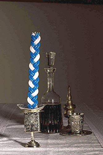Ner Mitzvah Braided Havdalah Candle - 12-Pack Flat Blue and White Paraffin Wax - Handcrafted Havdallah Candle - Shabbat Judaica Gift
