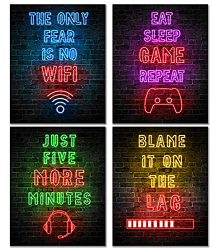 Printed Neon Gaming Posters for Boys Room Decor, Gaming Room Decor, Boys Bedroom Decor, Gamer Decor, Inspirational Posters for Video Game Room, Game Room Decor, Gaming Decor for Teen, 8'' x 10'' (UNFRAMED)