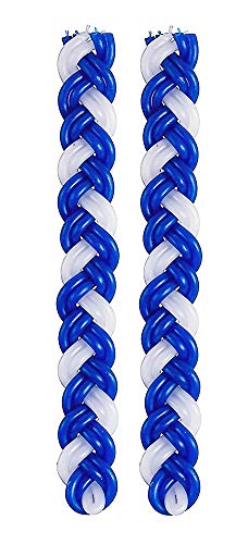 Ner Mitzvah Braided Havdalah Candle - 12-Pack Flat Blue and White Paraffin Wax - Handcrafted Havdallah Candle - Shabbat Judaica Gift