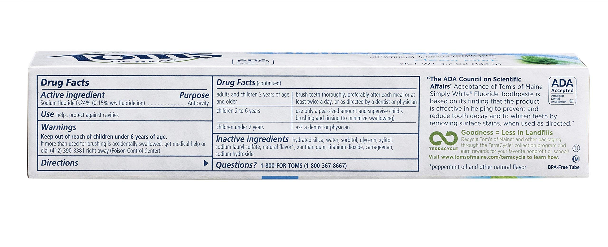 Tom's of Maine Natural Simply White Fluoride Toothpaste, Clean Mint, 4.7 oz. 6-Pack (Packaging May Vary)