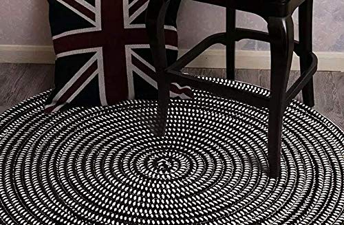 Hand Woven Round Area Rugs Living Room Bedroom Study Computer Chair Cushion Base Mat Round Carpet Lifts Basket Swivel Chair Pad Coffee Table Rug(2' Round, Black/White)