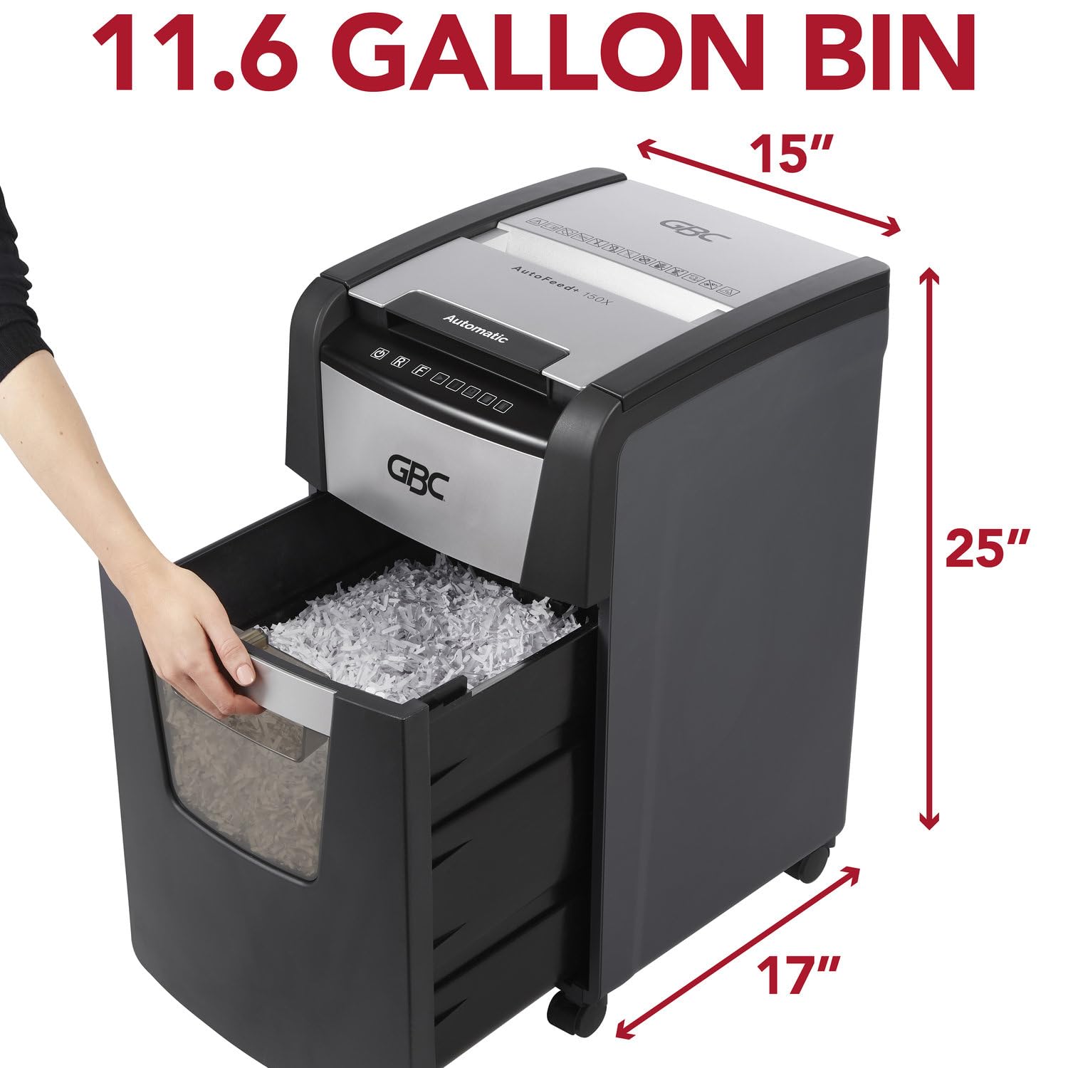 GBC 150X Paper Shredder, Auto Feed+, 150 Sheet Capacity, Super Cross-Cut, Home Office Shredding (WSM1757604)