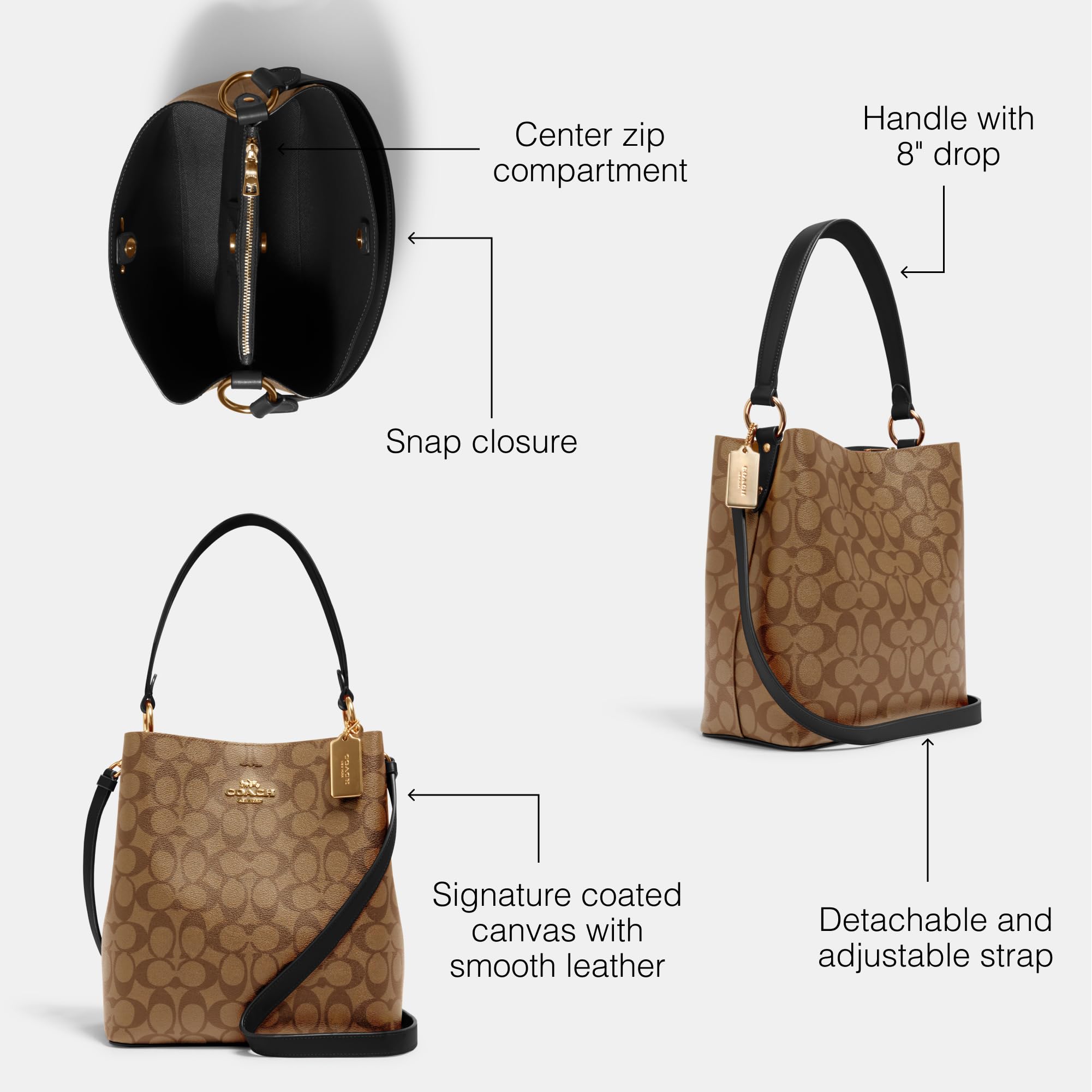 COACH Town Bucket Bag, Khaki Black