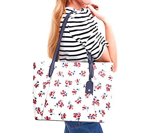 Kate Spade Cara Tea Garden Toss Large Top Zip Tote White Pink Floral Blue Multi