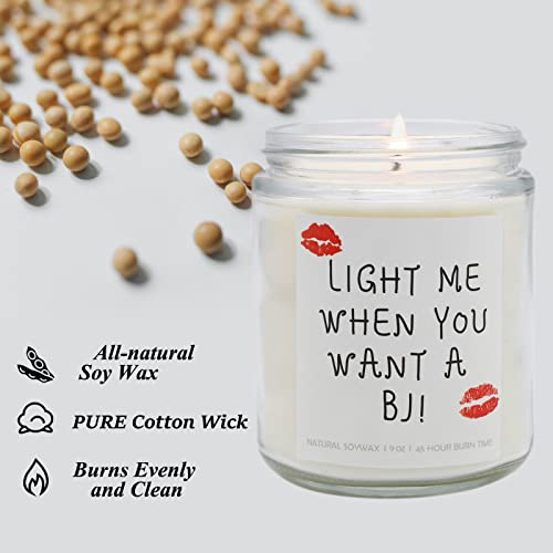 Lavender Scented Soy Candles (9 oz), Funny Boyfriend Gifts, Husband Gifts, Adult Humor Anniversary/Birthday Gifts for Him - Light Me When You Want A BJ