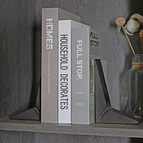 Ambipolar Cast Iron Bookends, Sharp Triangle Theme, Black Decorative Bookends for Home Decor, Office Desk, Bookshelves, Bookends for Heavy Books