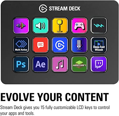 Elgato Stream Deck MK.2 – Studio Controller, 15 macro keys, trigger actions in apps and software like OBS, Twitch, YouTube and more, works with Mac and PC