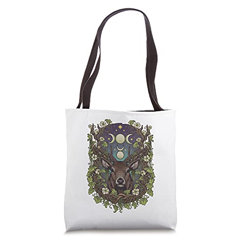 Art Nouveau Cernunnos Stag Bohemian Nature Moon Phases Wicca Tote Bag