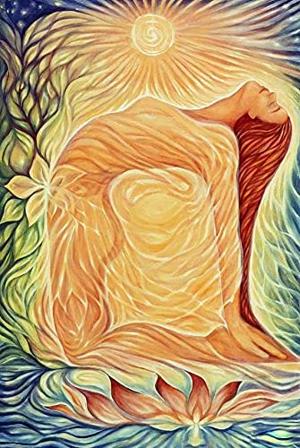 Abstract Yoga Meditation Poster, Yoga Girl Sun Chakra Wall Art, Sun Energy Healing for Meditation Room Decor, Healthy, Relaxing and Spiritual Living Room Daughter Room Studio Decor-16" X 24"-No Frame