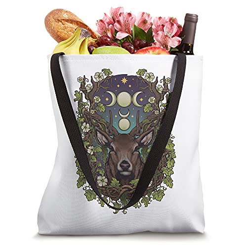 Art Nouveau Cernunnos Stag Bohemian Nature Moon Phases Wicca Tote Bag