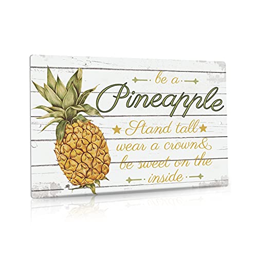 Putuo Decor Pineapple Sign, Summer Fruit Wall Art Decorations for Kitchen, Cafe Bar, Farmhouse, Front Porch, Fruit Market, 12x8 Inches Vintage Aluminum Metal Sign