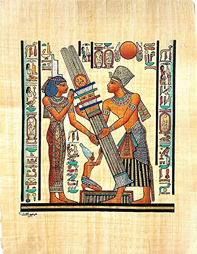 NileCart Collection of 4 sheets Egyptian papyrus paintings Original Hand Painted Papyrus Paper Ancient Egyptian size 13x17 in. handmade in Egypt. (Egyptian gods & goddesses Collection)