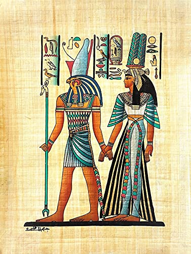 NileCart Collection of 4 sheets Egyptian papyrus paintings Original Hand Painted Papyrus Paper Ancient Egyptian size 13x17 in. handmade in Egypt. (Egyptian gods & goddesses Collection)