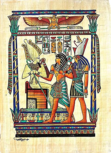 NileCart Collection of 4 sheets Egyptian papyrus paintings Original Hand Painted Papyrus Paper Ancient Egyptian size 13x17 in. handmade in Egypt. (Egyptian gods & goddesses Collection)