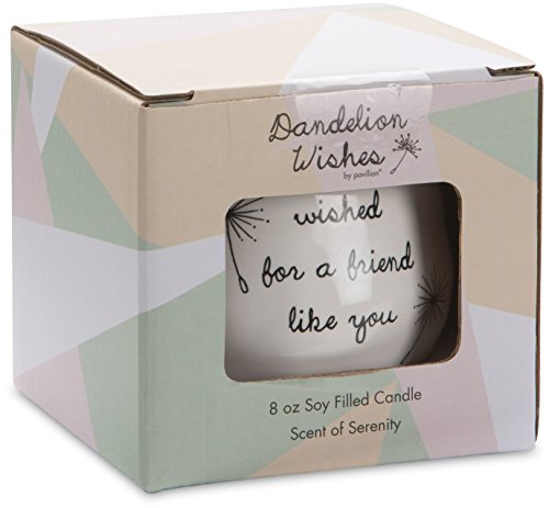 Pavilion Gift Company 77114 Plain Dandelion Always Wished for a Friend Like You White Ceramic Soy Serenity Scented Candle