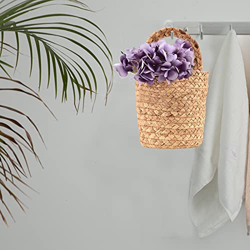 HUIKJI 2Pcs Water Hyacinth Hanging Baskets,Hand Woven Baskets for Plants & Accessories,Wall Hanging Small Storage Baskets Natural Sea Weed Baskets Garden Plant Baskets
