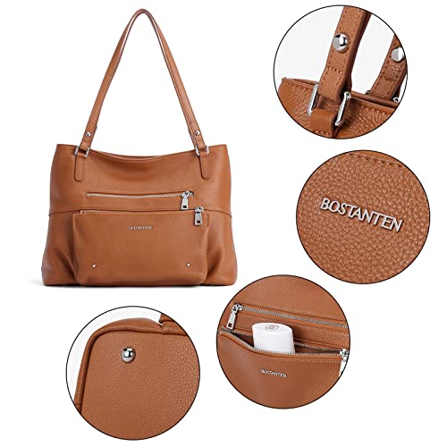 BOSTANTEN Women Handbags Leather Designer Tote Purses Soft Hobo Bags Work Top Handle Shoulder Bags Brown