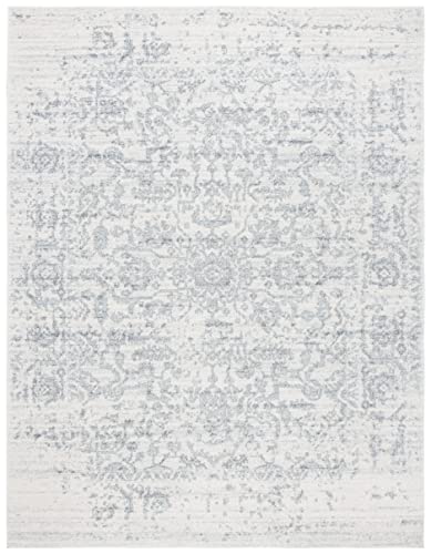 SAFAVIEH Madison Collection 8' x 10' Silver / Ivory MAD603G Oriental Snowflake Medallion Distressed Non-Shedding Living Room Bedroom Dining Home Office Area Rug