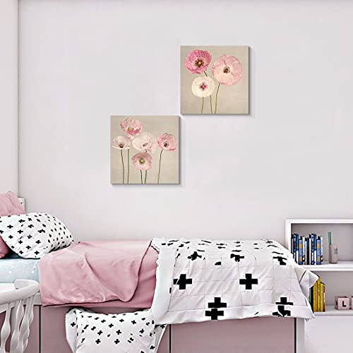 Gardenia Art - Pink Flowers Modern Canvas Wall Art 12x12 inch,2 Pcs, Stretched and Framed