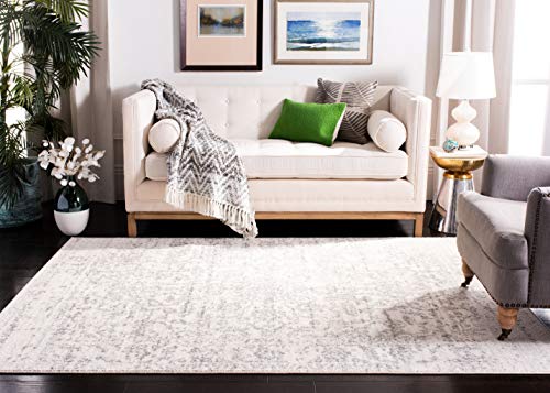SAFAVIEH Madison Collection 8' x 10' Silver / Ivory MAD603G Oriental Snowflake Medallion Distressed Non-Shedding Living Room Bedroom Dining Home Office Area Rug