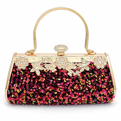 Yokawe Women's Sequin Clutch Purse Glitter Bride Evening Bag Wedding Party Prom Handbag Detachable Chain Shoulder Bags (Red)