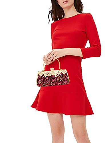 Yokawe Women's Sequin Clutch Purse Glitter Bride Evening Bag Wedding Party Prom Handbag Detachable Chain Shoulder Bags (Red)