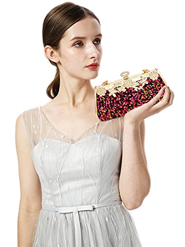 Yokawe Women's Sequin Clutch Purse Glitter Bride Evening Bag Wedding Party Prom Handbag Detachable Chain Shoulder Bags (Red)