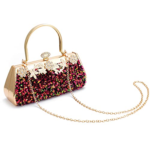 Yokawe Women's Sequin Clutch Purse Glitter Bride Evening Bag Wedding Party Prom Handbag Detachable Chain Shoulder Bags (Red)
