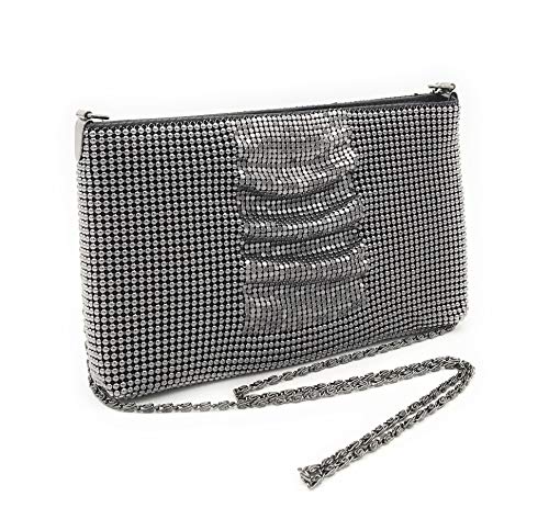 Frewahmesh Women clutch metal mesh evening purse bag for Cocktail Party Prom Wedding Banquet (Gun metal)